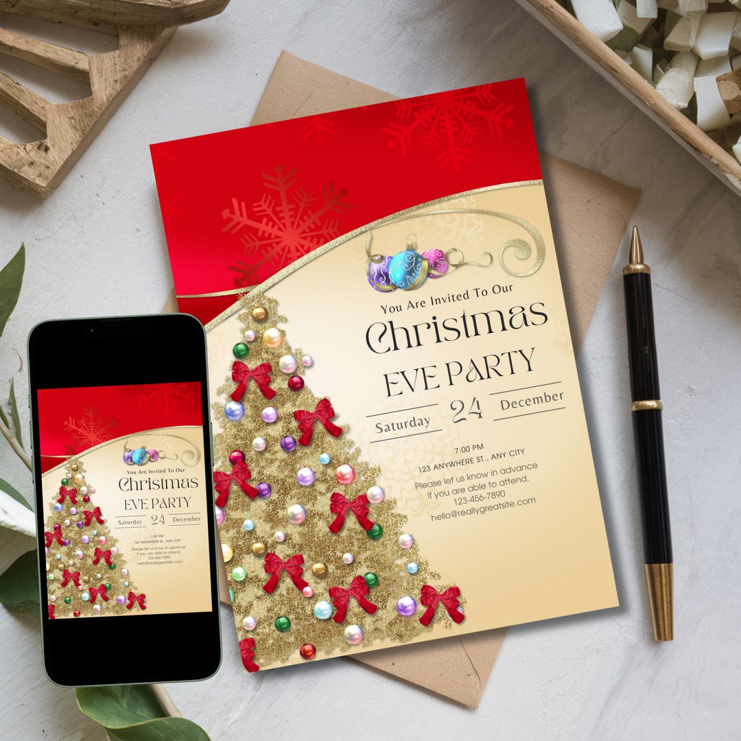Editable Christmas Party Invitation, Christmas Tree Gifts, Digital File ...