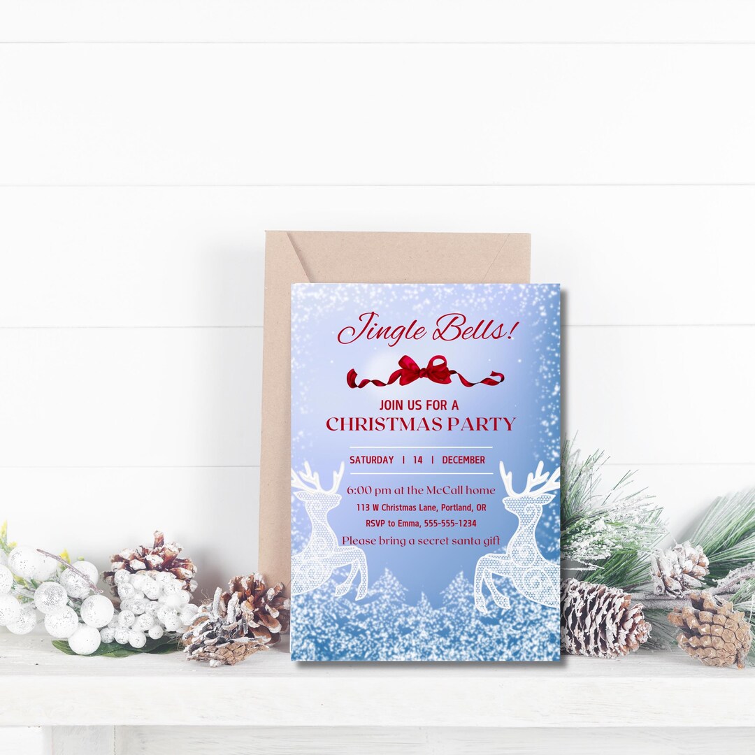 Editable Christmas Party Invitation, Christmas Snow Reindeer, Digital ...