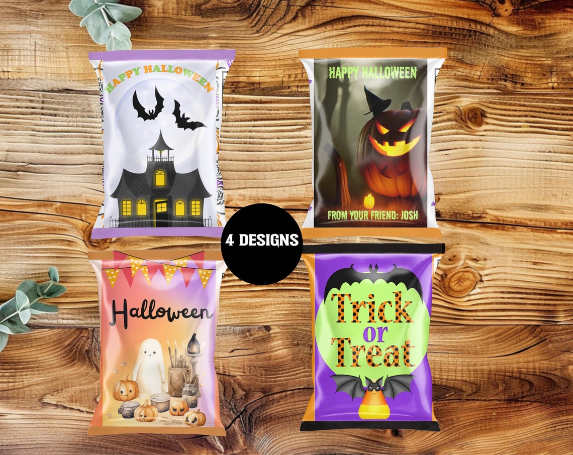Halloween Chip Bag Template Bundle, Editable Treat Bags (digital ...