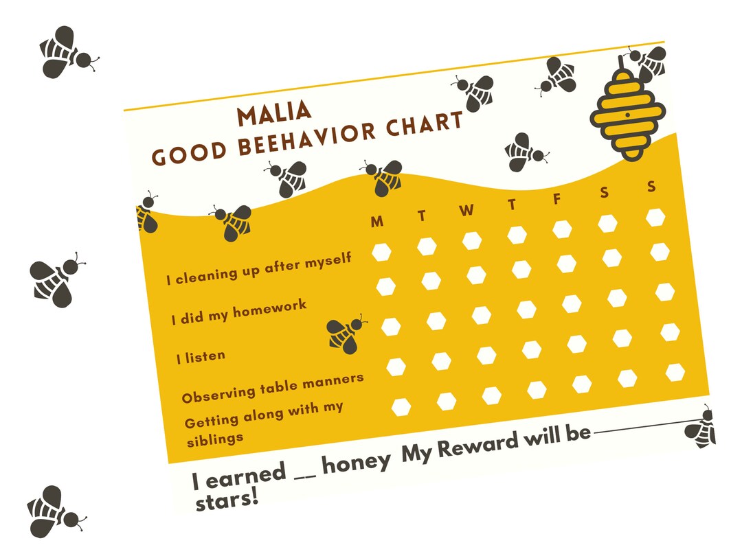 EDITABLE Beehive Behavior Reward Chart, Chore Chart, Printable, Instant ...