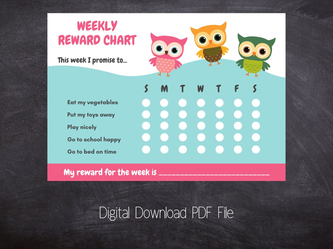 OWL Reward Chart Chore Chart. Behavior Chart. Digital - Etsy