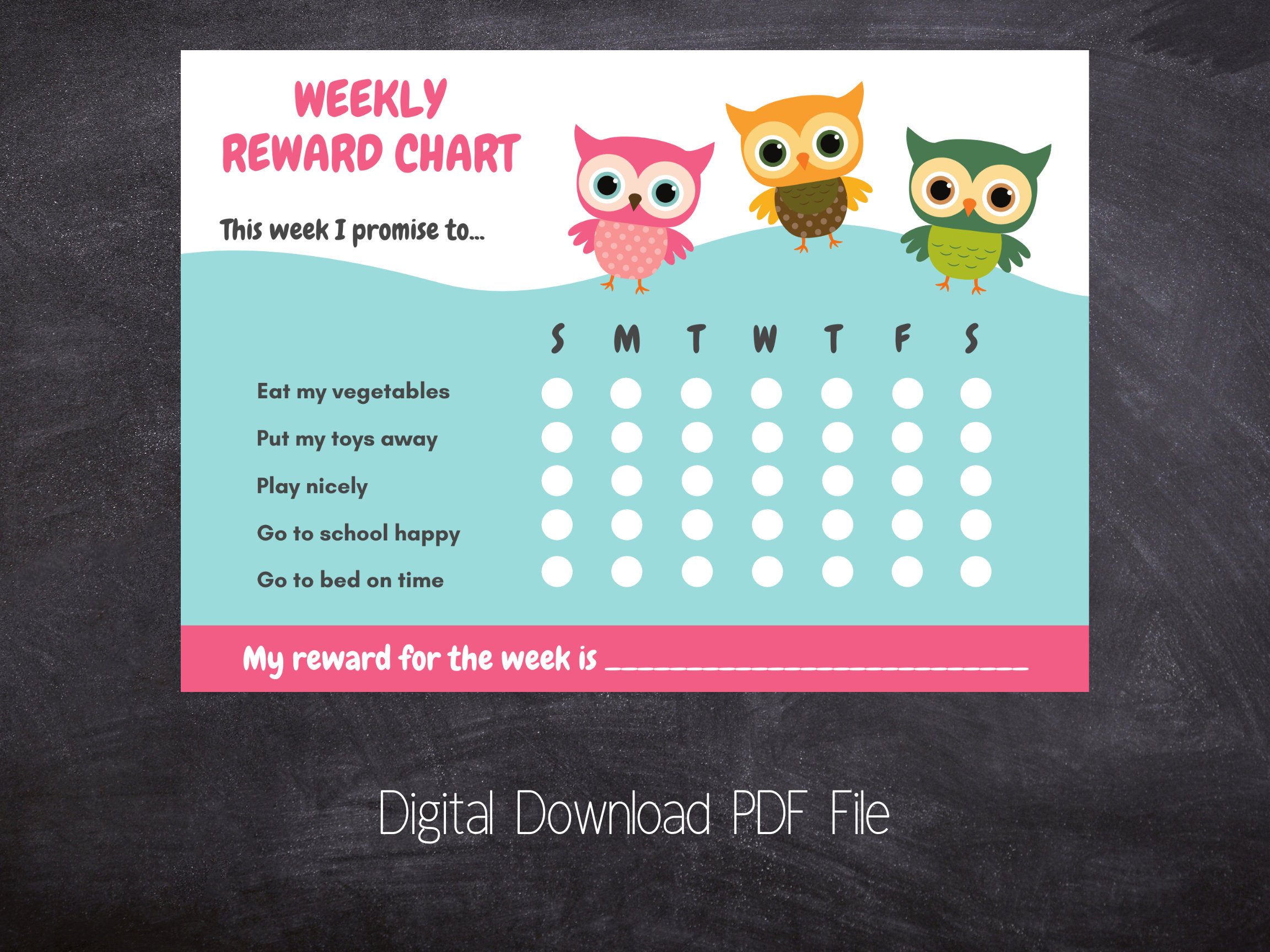 OWL Reward Chart Chore Chart. Behavior Chart. Digital - Etsy