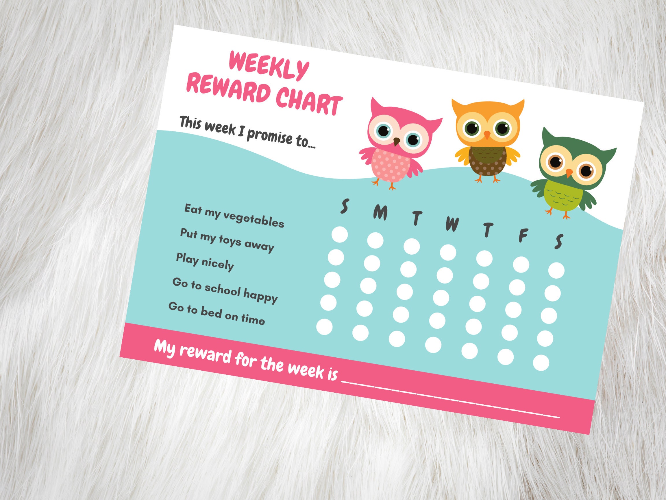 OWL Reward Chart, Chore Chart. Behavior Chart. Digital Download ...