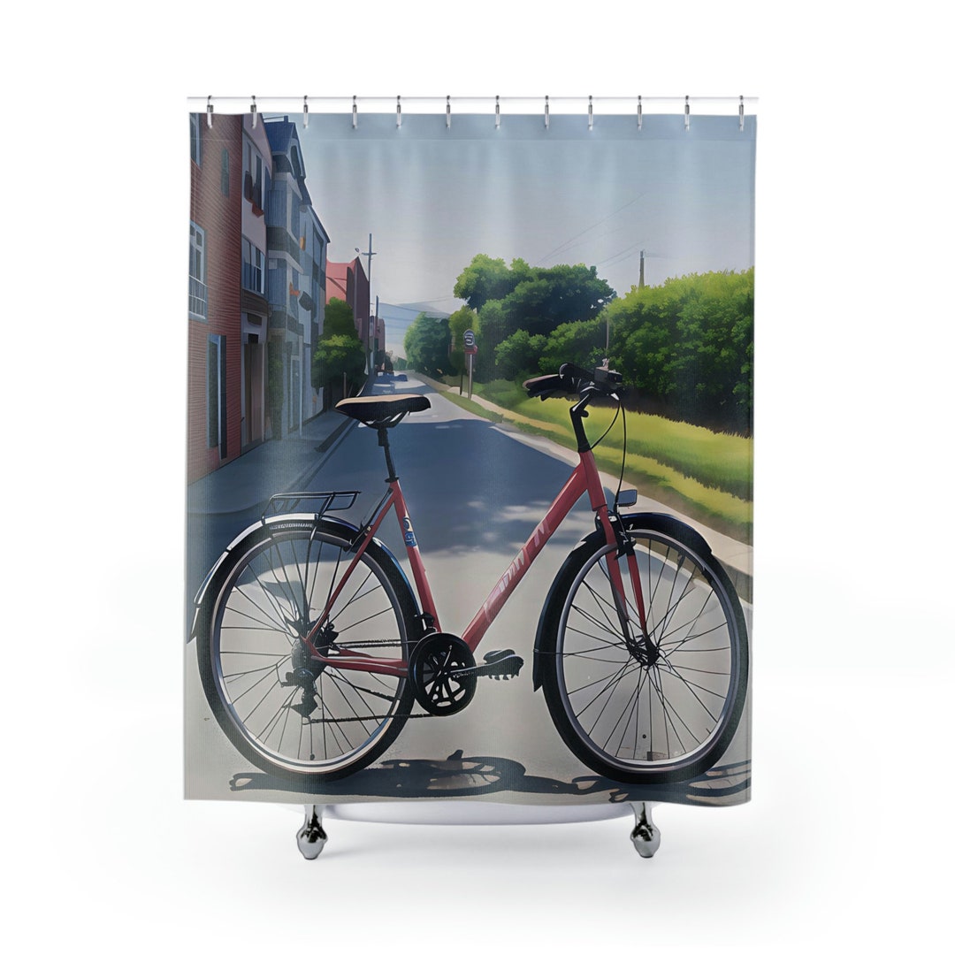 Bathroom Shower Curtain, Bicycle Bathroom Decor, City Street Bicycles ...