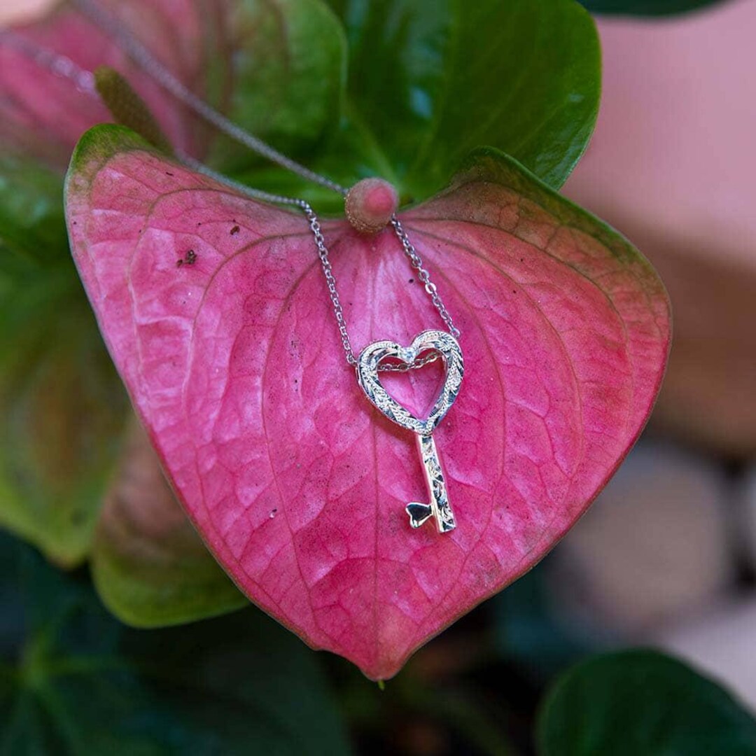 Engraved Heart Key Pendant - Etsy