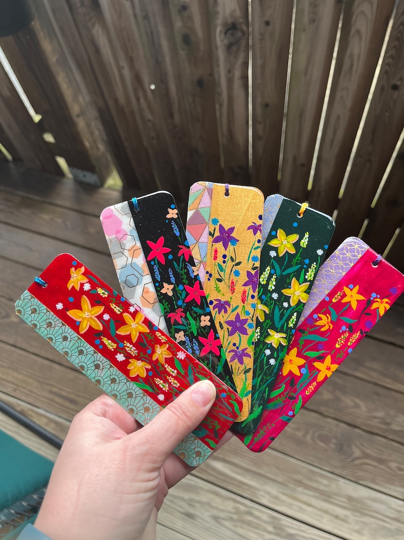 Beautiful Hand Painted Wooden Garden Floral Bookmarks - Etsy