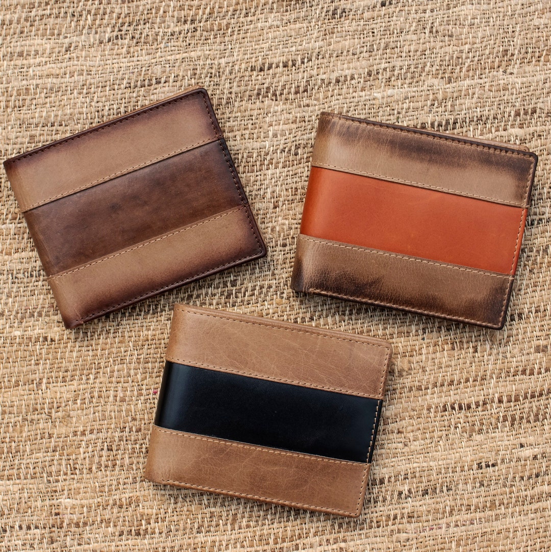 Two Tone Wallet Mens Bifold Wallet With Coin Pocket Personalized Gift ...