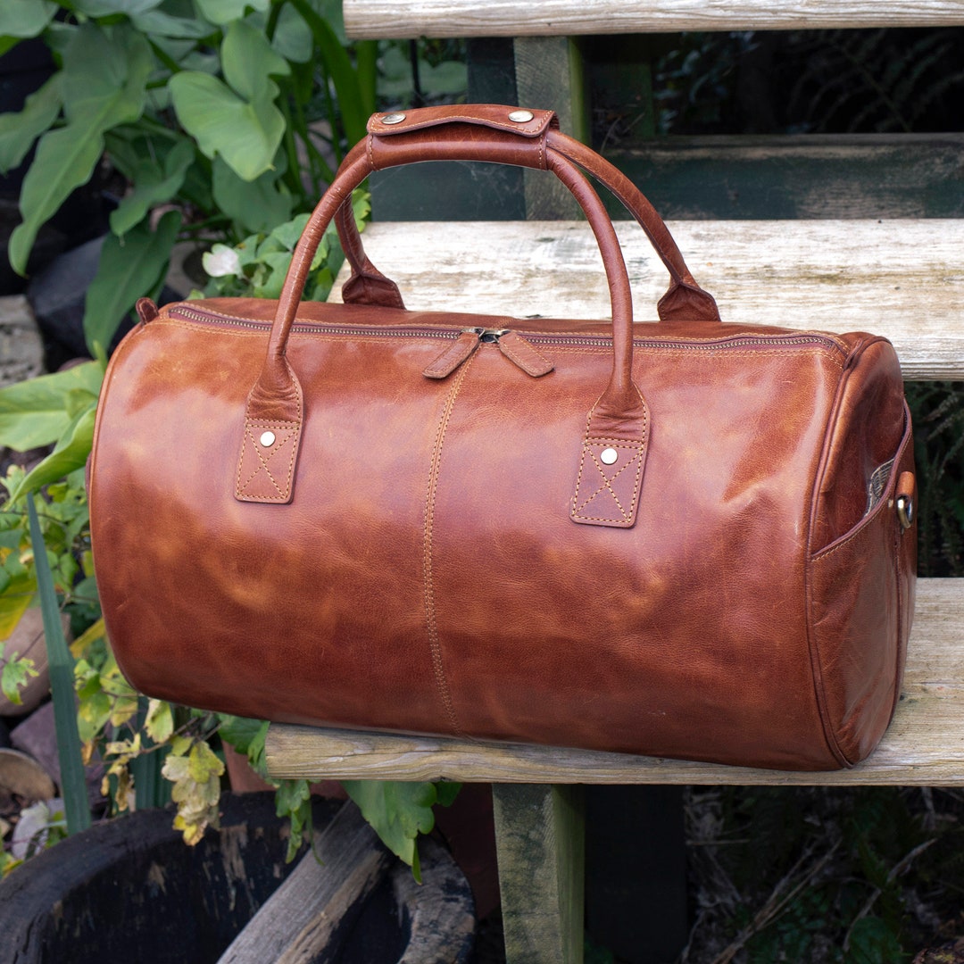 Holdall Bag With Initials, Brown Leather Duffle Bag, Personalised ...