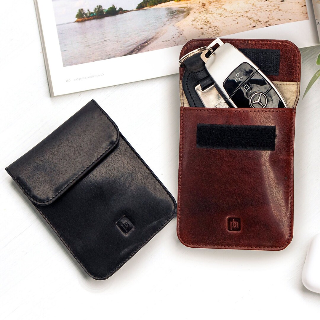 Leather RFID Key Pouch Faraday Key Wallet Signal Blocking Car Key Case ...