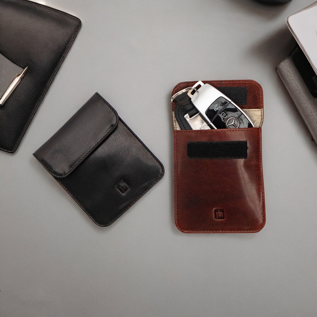 Signal Blocking Faraday Key Pouch Custom Leather RFID Car Key Fob Case ...