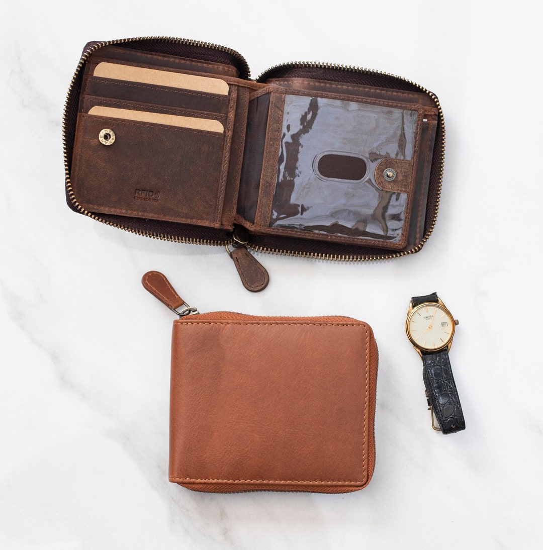 Men's Leather Zip Around Wallet Leather Gift for Men - Etsy