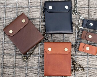 Chain Wallet Handmade Leather Biker Walltet Mens Bifold Wallet ...