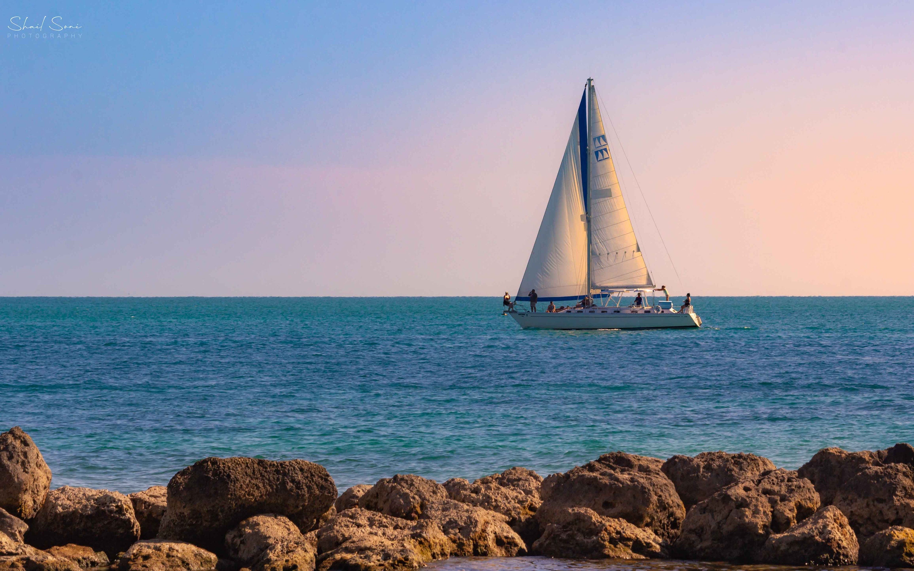 Nautical Landscape Photograph, Boat Sailing in Sunset, Portland Harbor ...