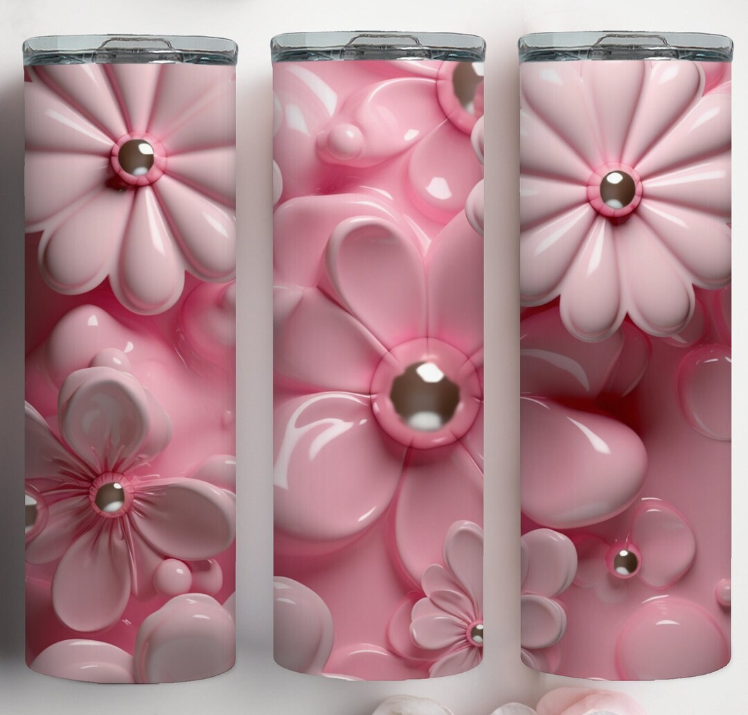 3D Pink Flowers Sublimation Wrap 20 Oz Wrap Skinny Tumbler Instant ...