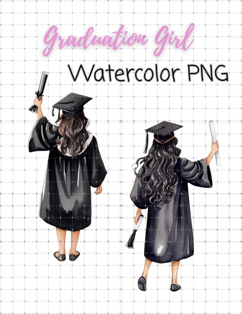 Graduation Girl Dark Hair Watercolor PNG - Etsy