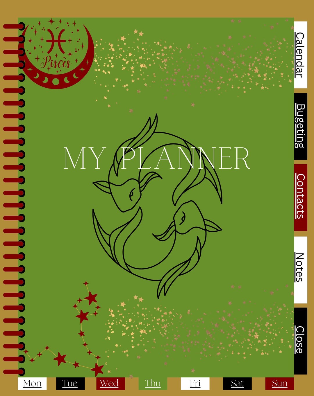 Pisces Zodiac Sign Themed Planner With Hyperlinked Tabs - Etsy