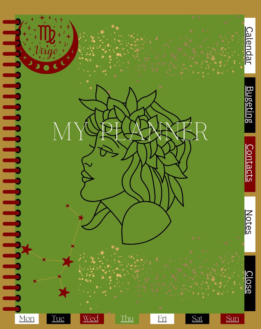 Virgo Zodiac Sign Themed Planner With Hyperlinked Tabs - Etsy