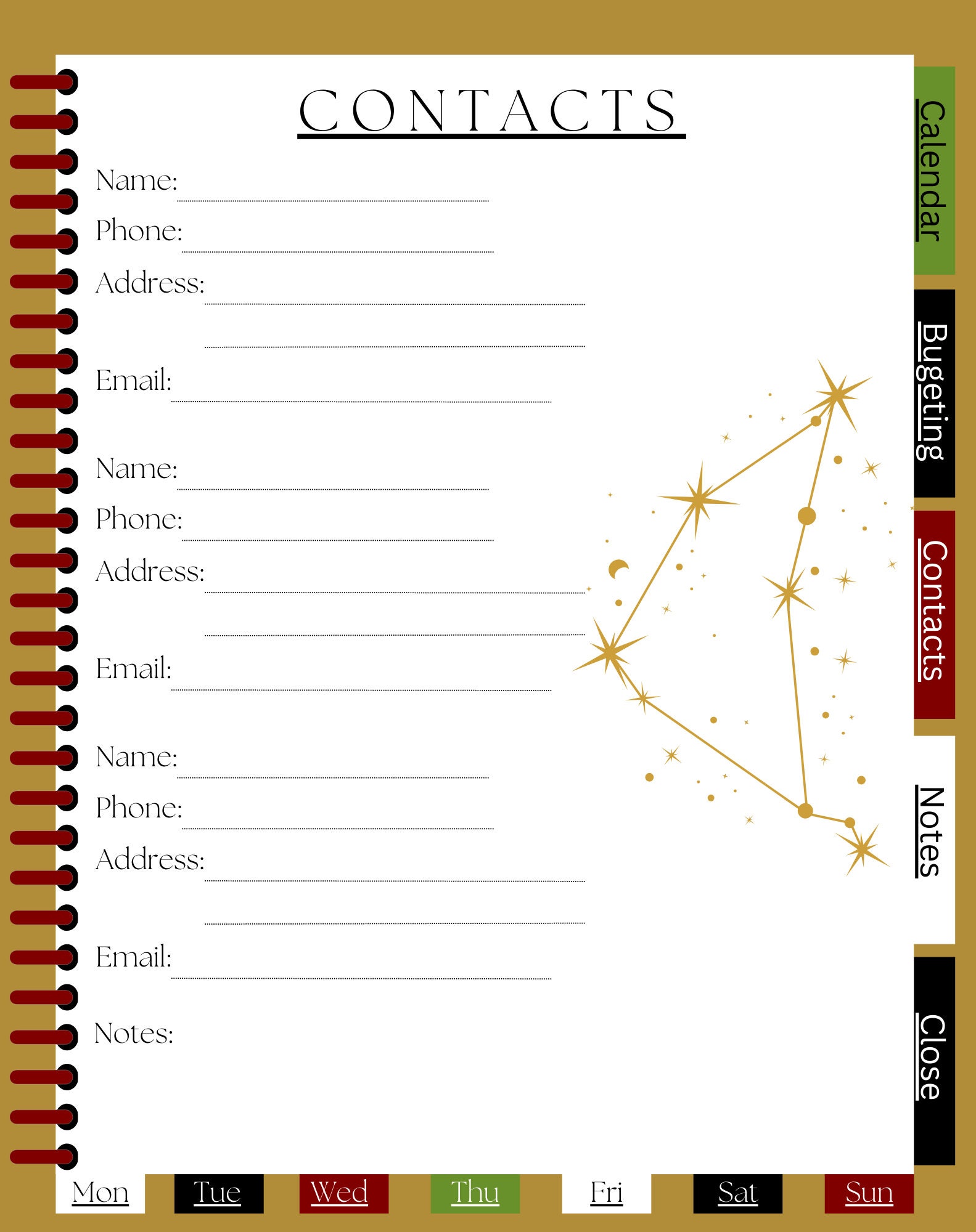Capricorn Zodiac Sign Themed Planner With Hyperlinked Tabs - Etsy