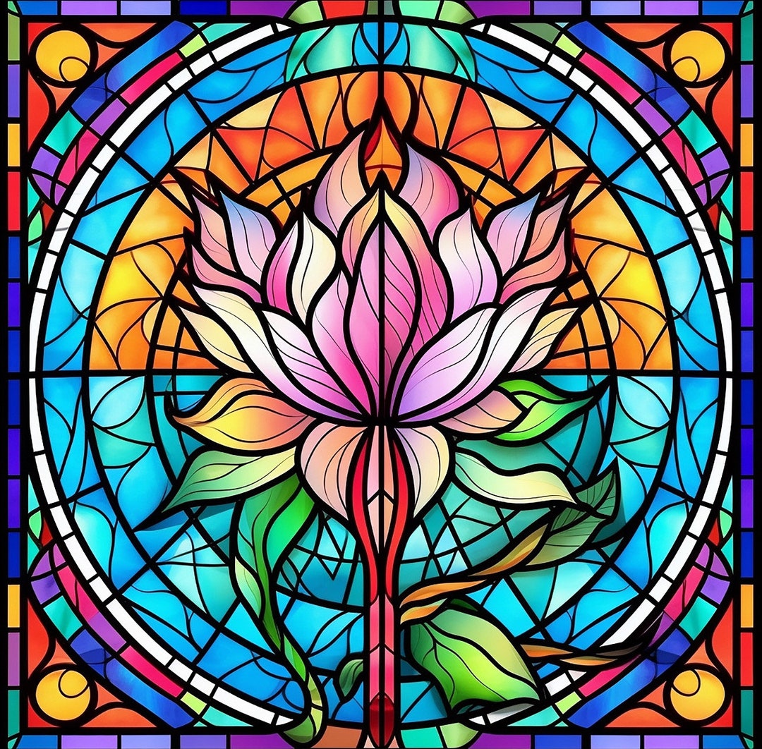 Stain Glass Colorful Lotus Flower Diamond Painting Arts and Crafts Kit ...