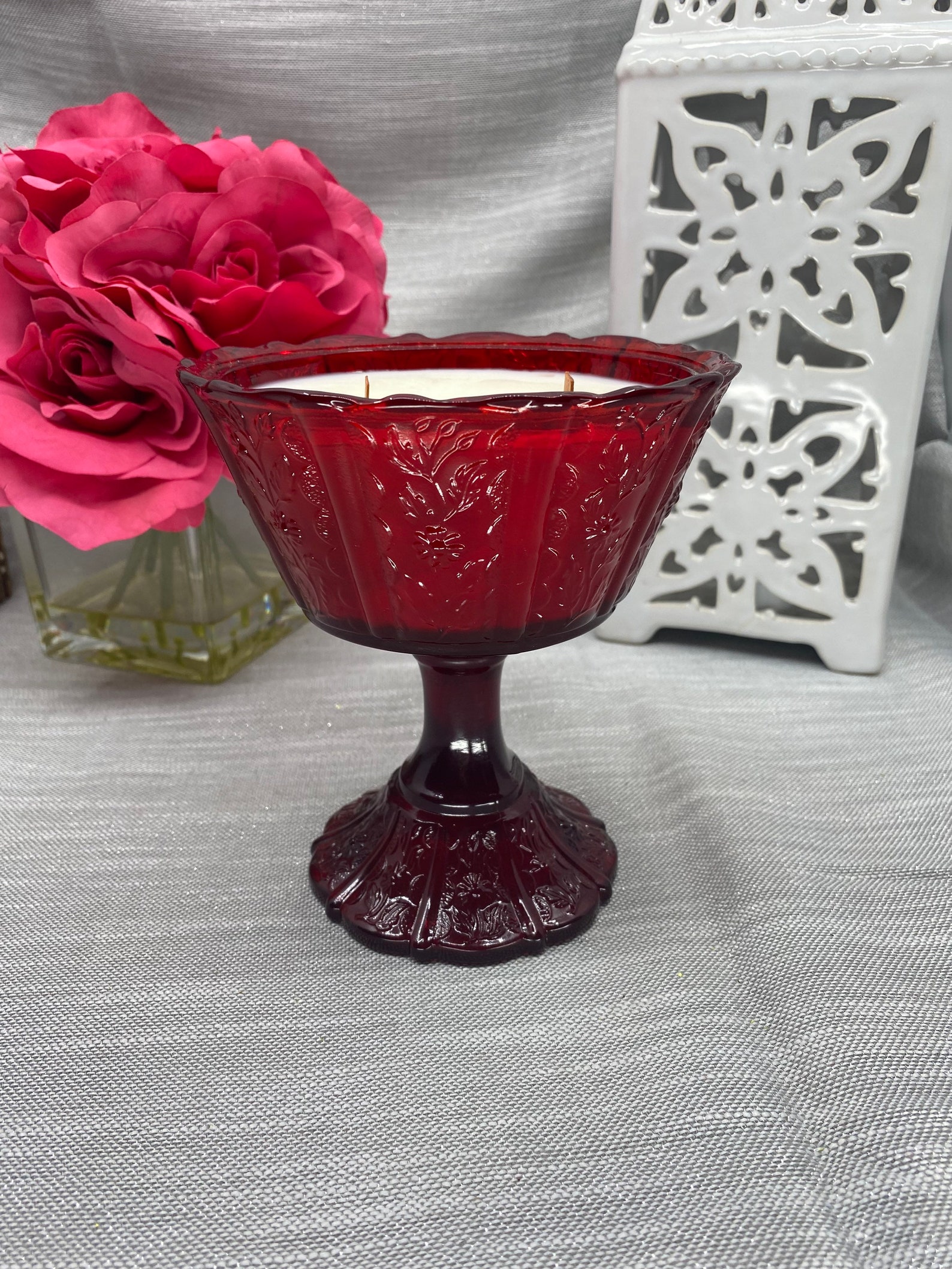 Vintage Ruby Red Fenton Daisy Panel Compote Scented Soy - Etsy