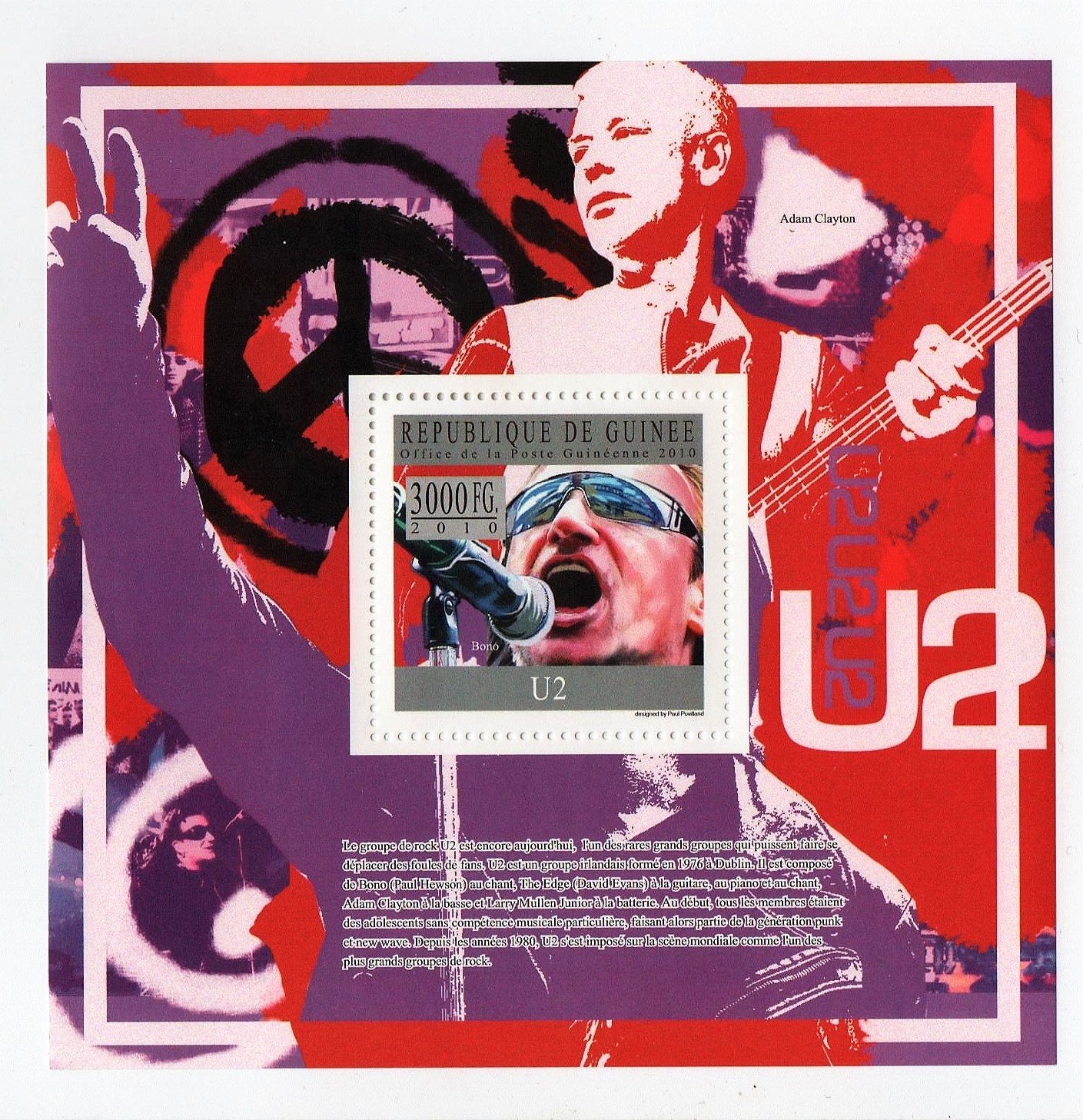 U2 BONO Large Souvenir Stamp Sheet 11 X 11 Cm With A Perforated Stamp ...