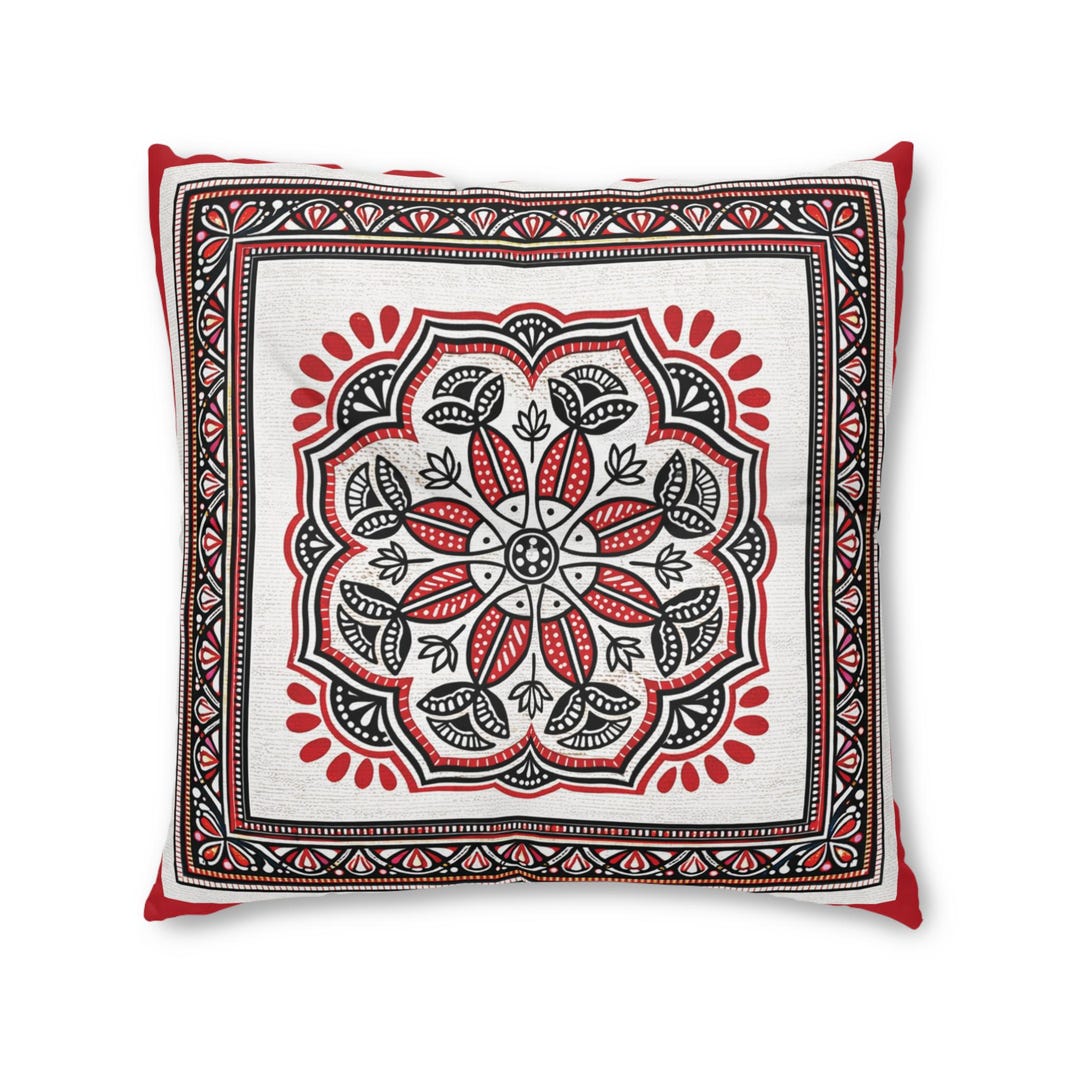 Red Black Mandala Pattern Tufted Floor Pillow - Etsy