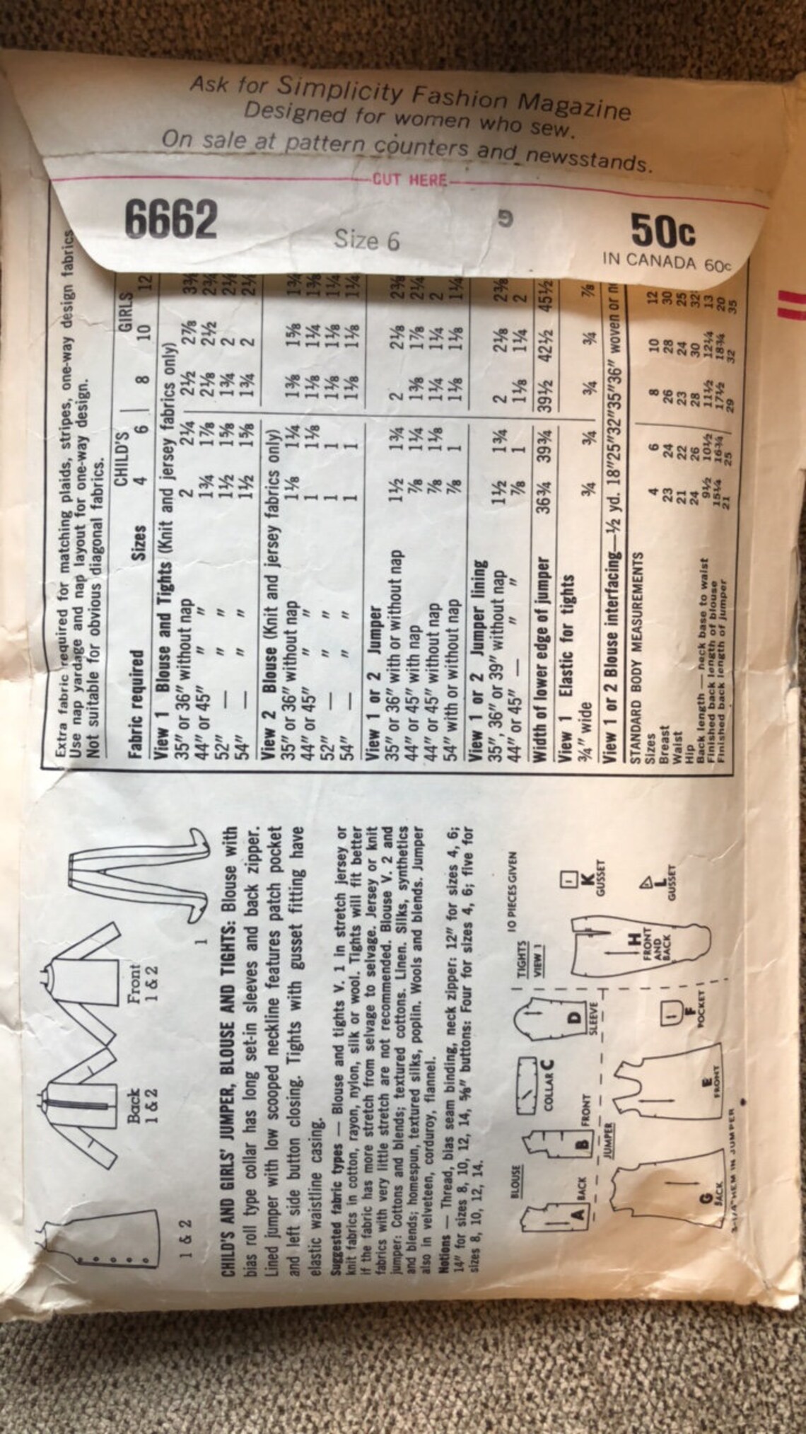 Vintage 1966 Simplicity Pattern 6662 Child’s and Girls Jumper, Blouse ...