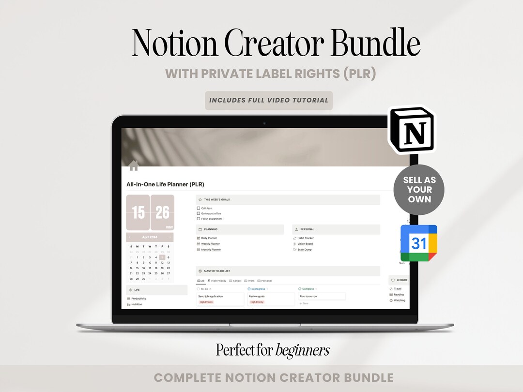 PLR Life Planner Notion Template, PLR All-in-one Notion Dashboard, Lead ...