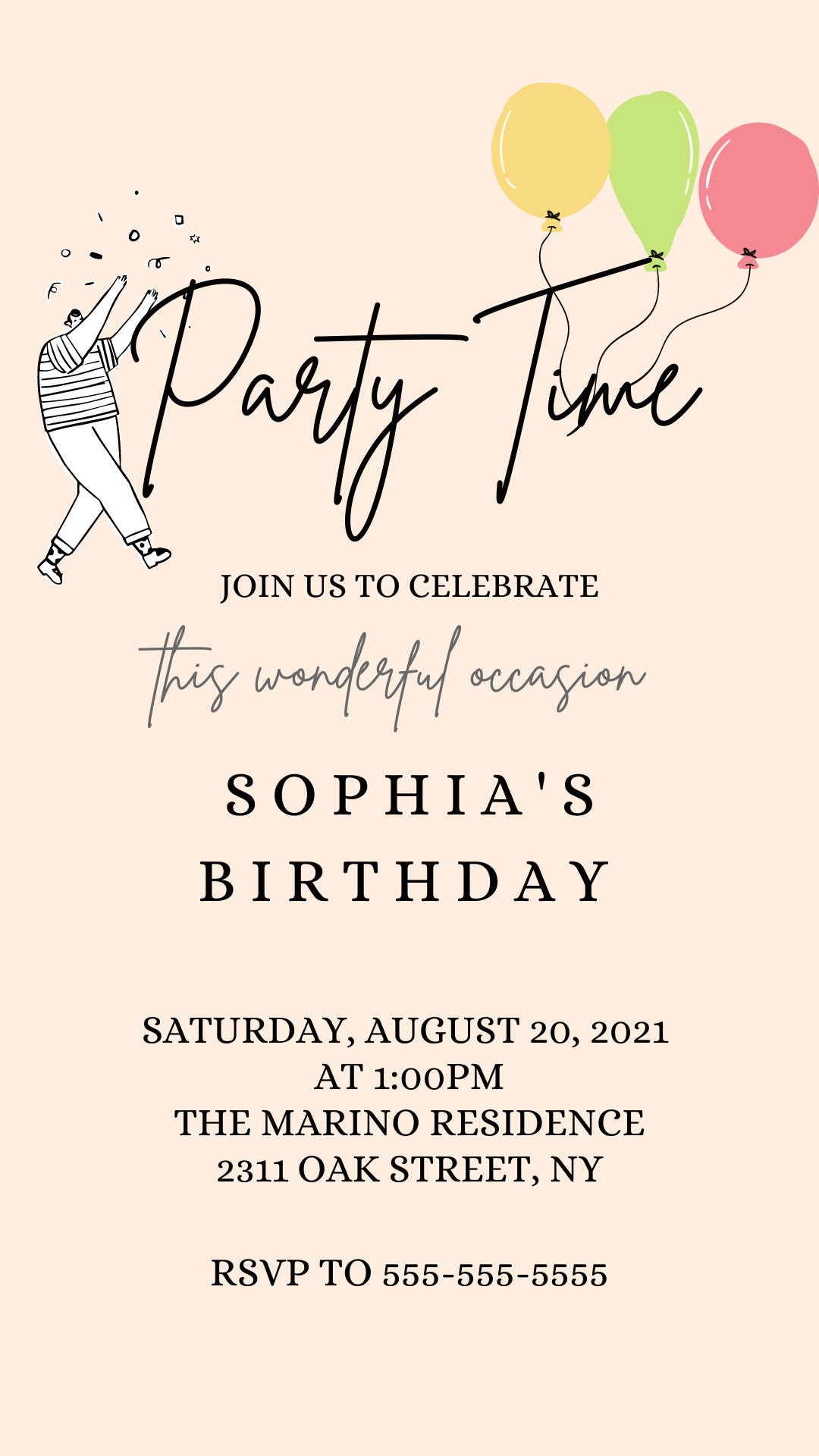 Party Time Birthday Invitation E Invite Digital Phone Etsy