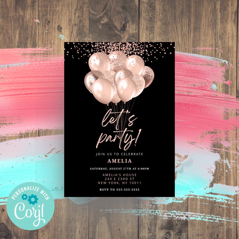 Let's Party Birthday Invitation Printable Corjl Digital - Etsy