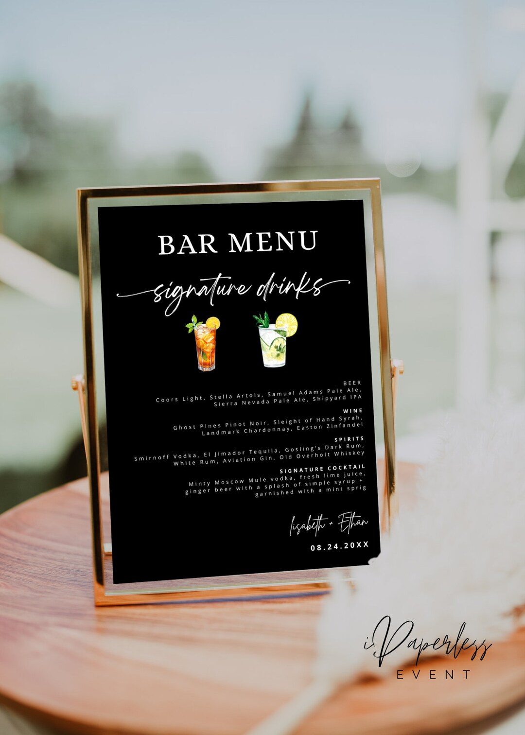 Black Bar Menu Signature Drinks Sign | Minimalist Bar Menu | Signature ...