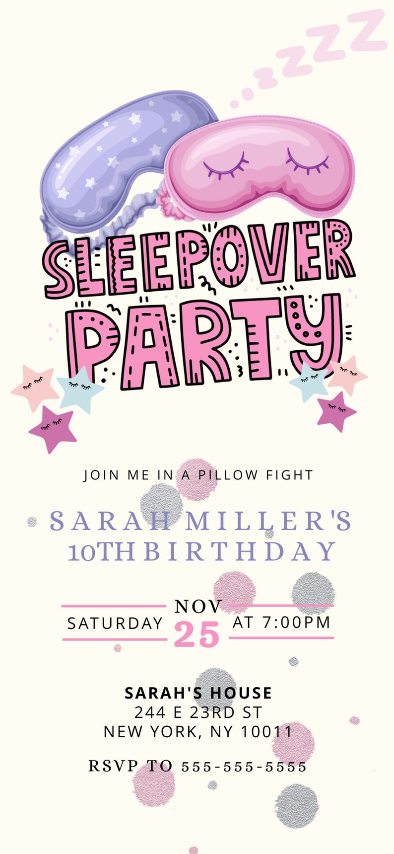 Sleepover Party Birthday Invitation Pajama Invitation Digital and 5x7 ...