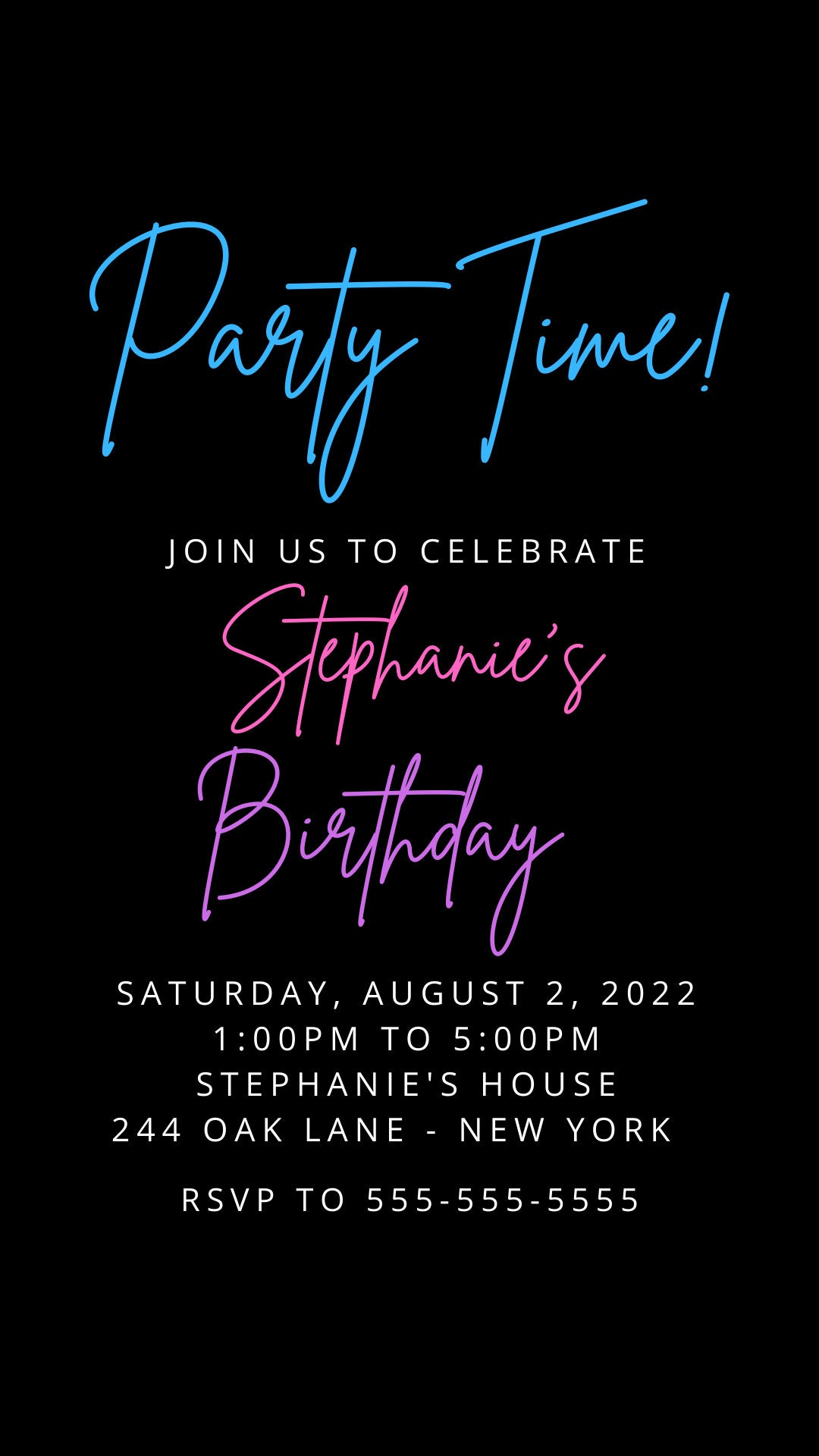 Party Time Birthday Invitation Color | E-invite | Digital Phone ...