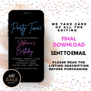 Party Time Birthday Invitation Color | E-invite | Digital Phone ...