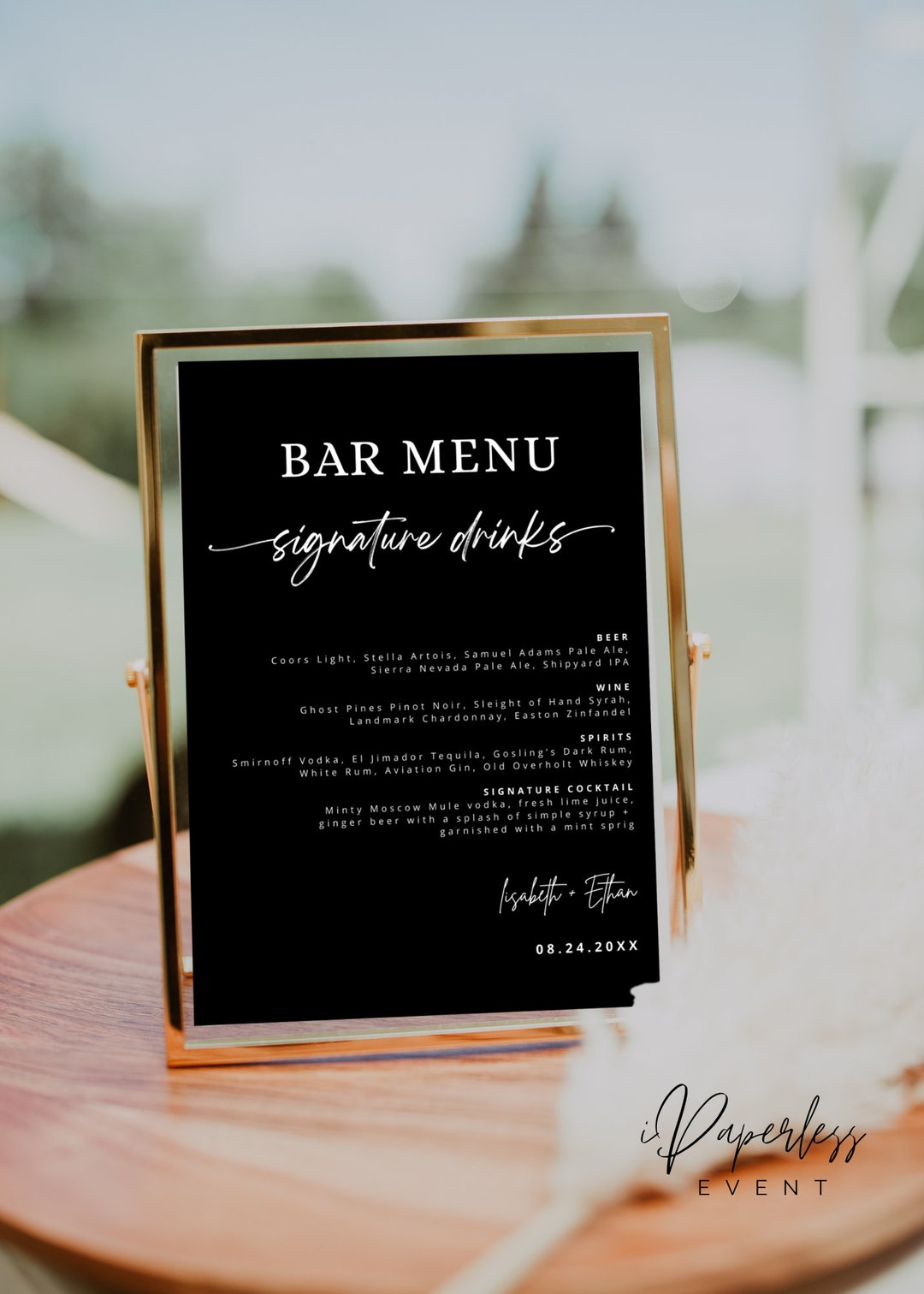 Black Bar Menu Signature Drinks Plain Sign | Minimalist Bar Menu ...