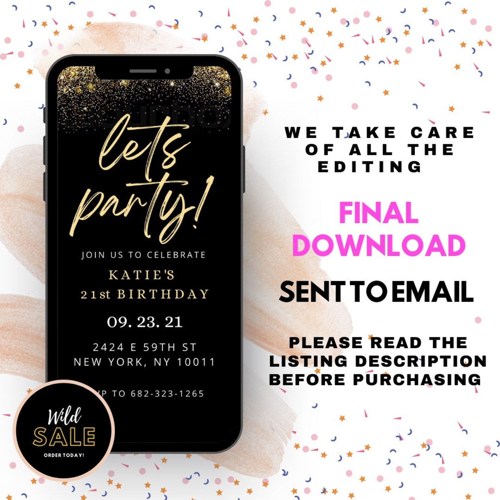 Lets Party Birthday Invitation E-invite Digital Phone - Etsy