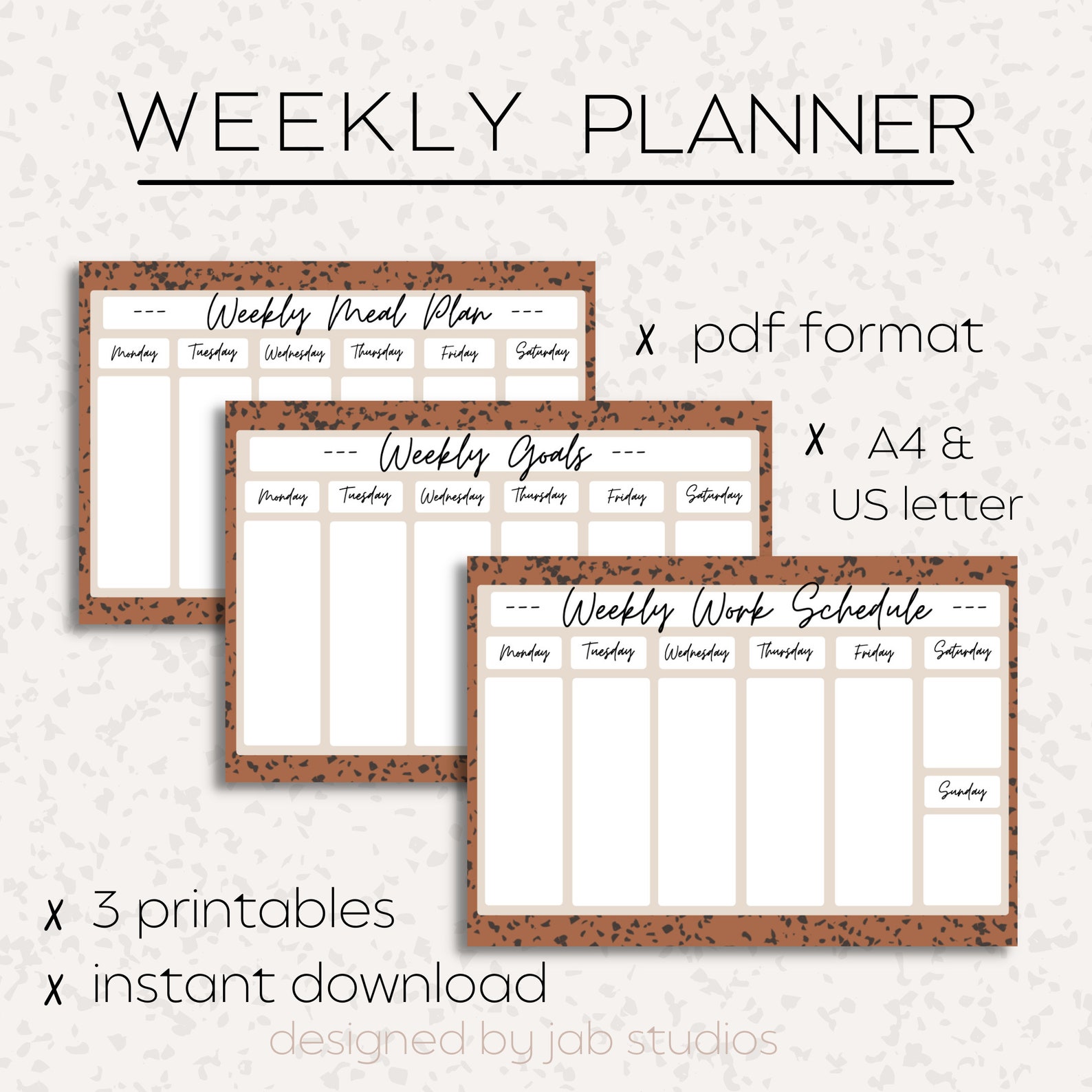 Printable Weekly Planner, Monday-sunday, Student, Teacher, A4 and ...