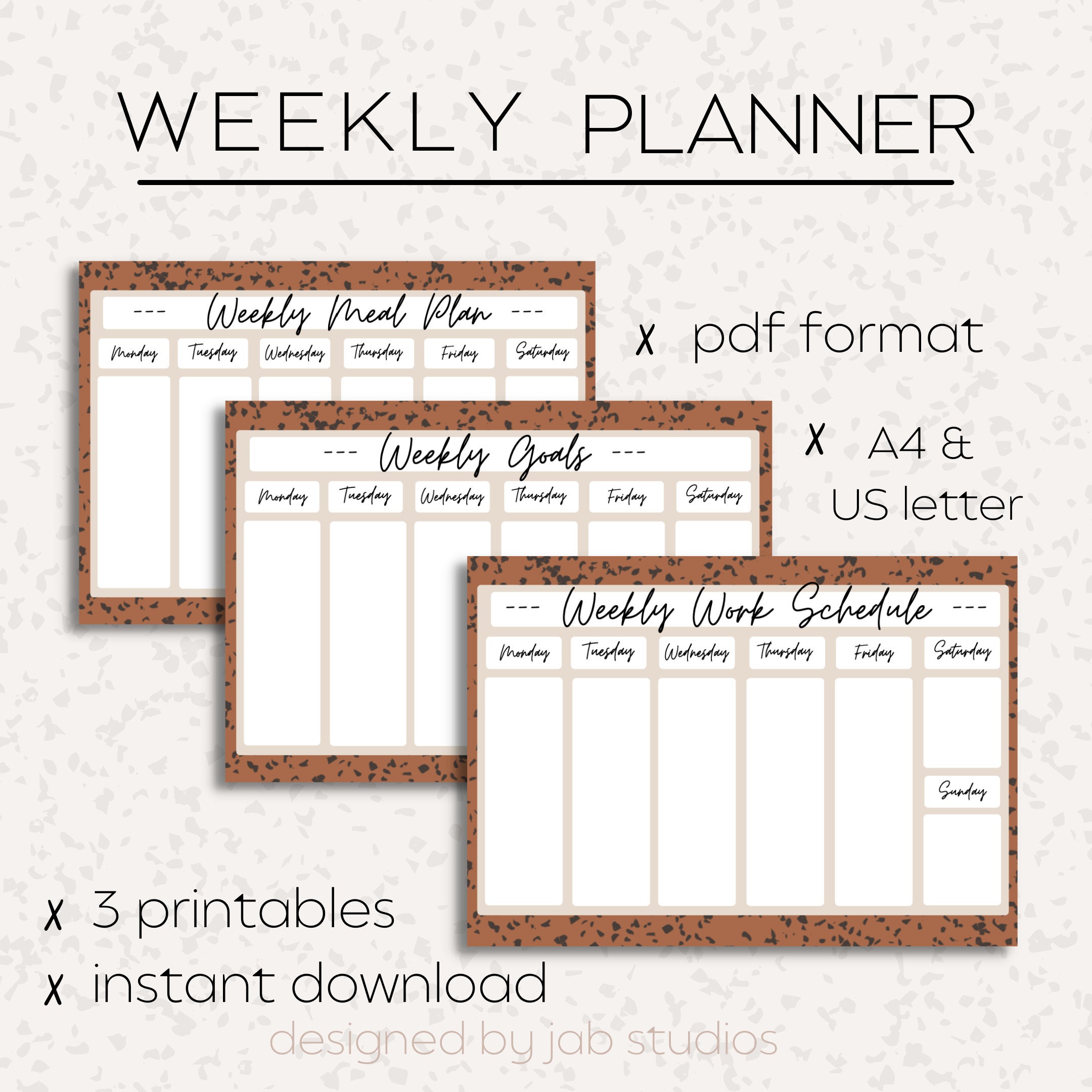 Printable Weekly Planner, Monday-sunday, Student, Teacher, A4 and ...