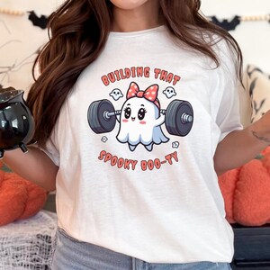 Cute Squat Ghost Gym Tshirt, Funny Halloween Fitness Clothes, Monster ...