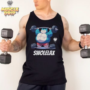 Swolelax Cute Anime Workout Tank Top Gym Lovers Funny Fitness Quote ...