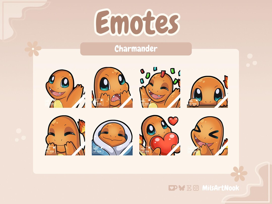 Charmander Emote Set – Cute Pokemon Twitch and Discord Emotes (digital ...