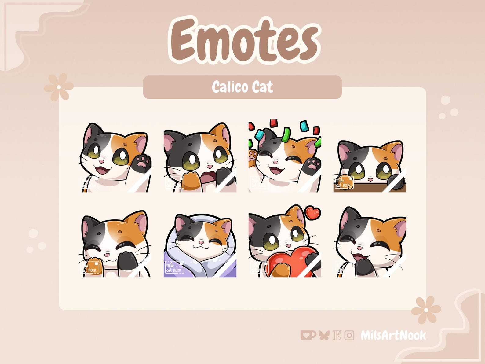 Calico Cat Emotes | Bundle of 8 PNG Emotes for Twitch and Discord ...