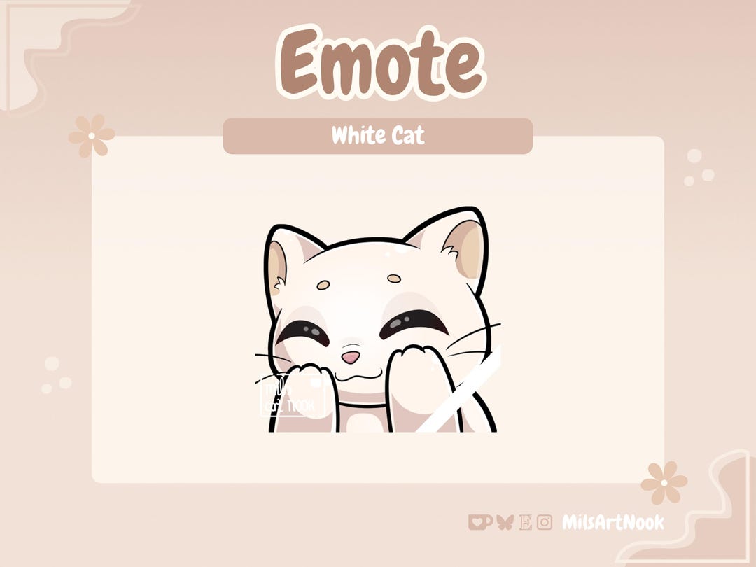 White Cat Shy | Cute Cat Emote Premade for Twitch and Discord - Digital ...