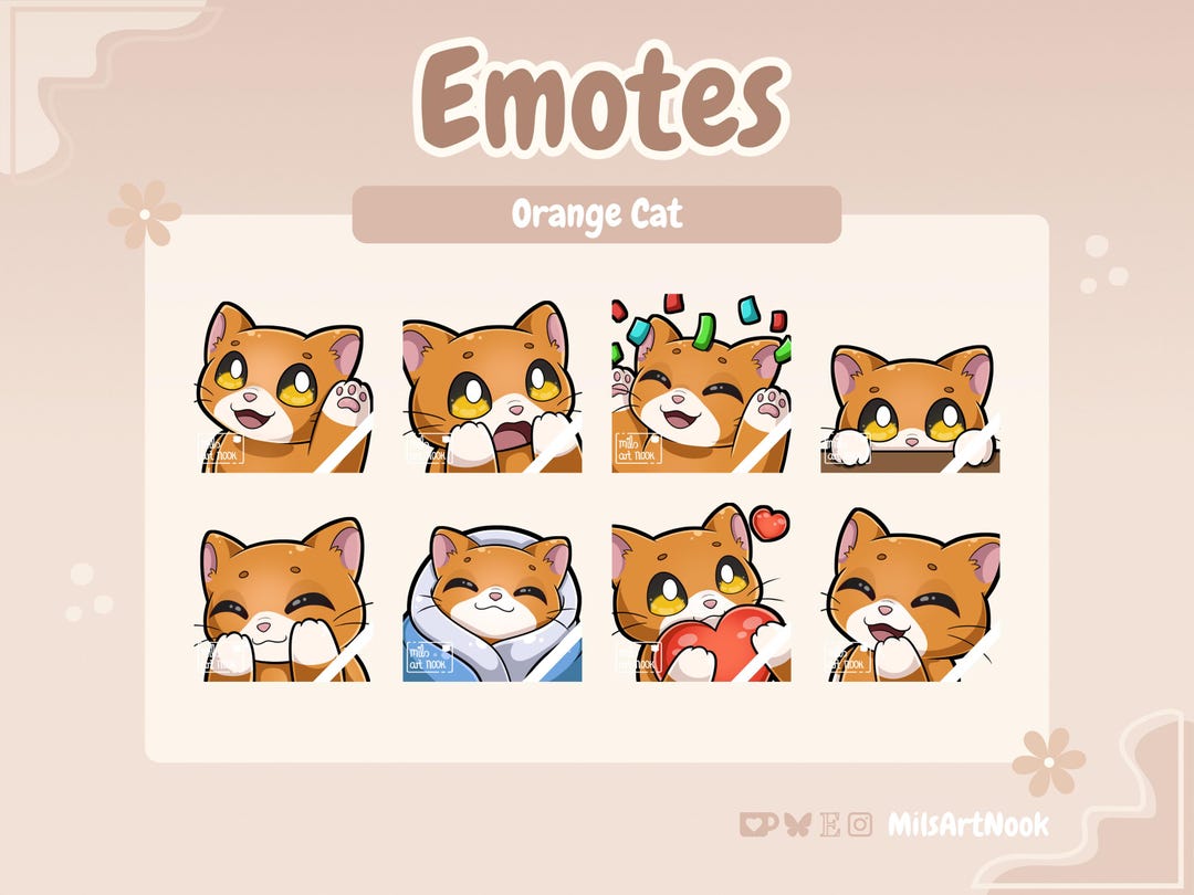 Orange Cat Emotes | Bundle of 8 PNG Emotes for Twitch and Discord ...