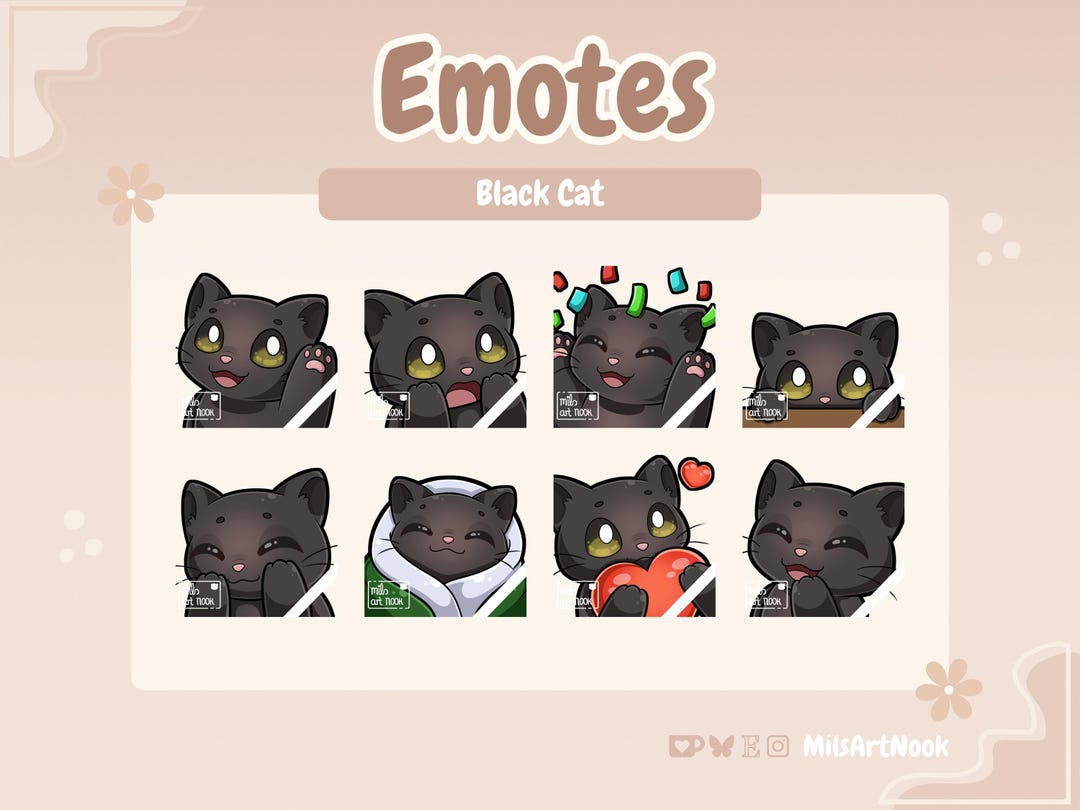 Black Cat Emotes | Bundle of 8 PNG Emotes for Twitch and Discord ...