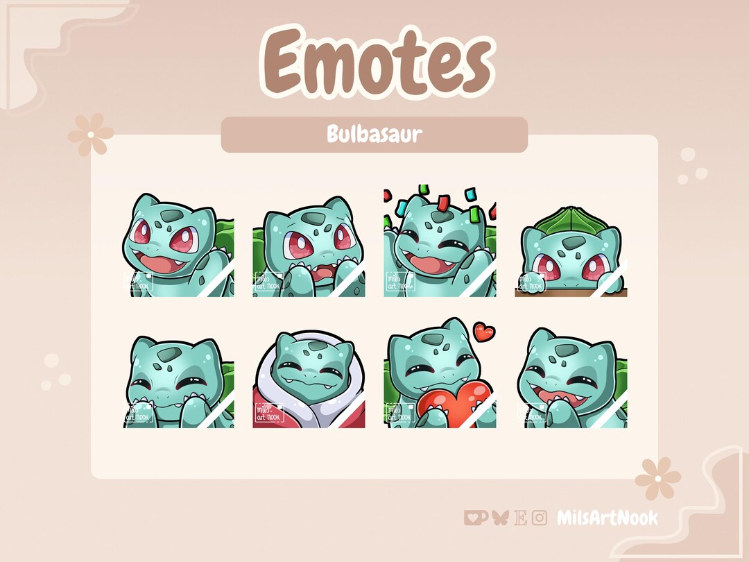 Conjunto de Emotes do Bulbasaur | Pacote com 8 Emotes PNG de Pokémon ...