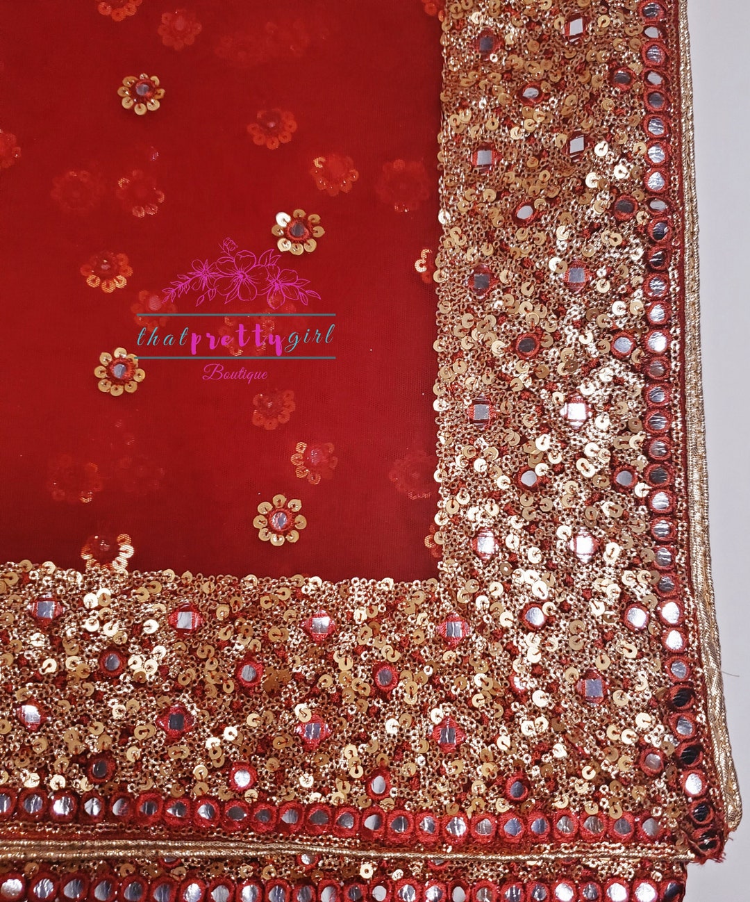 Sabyasachi Inspired Red Net Dupatta/ Indian Dupatta/ Designer Dupatta ...
