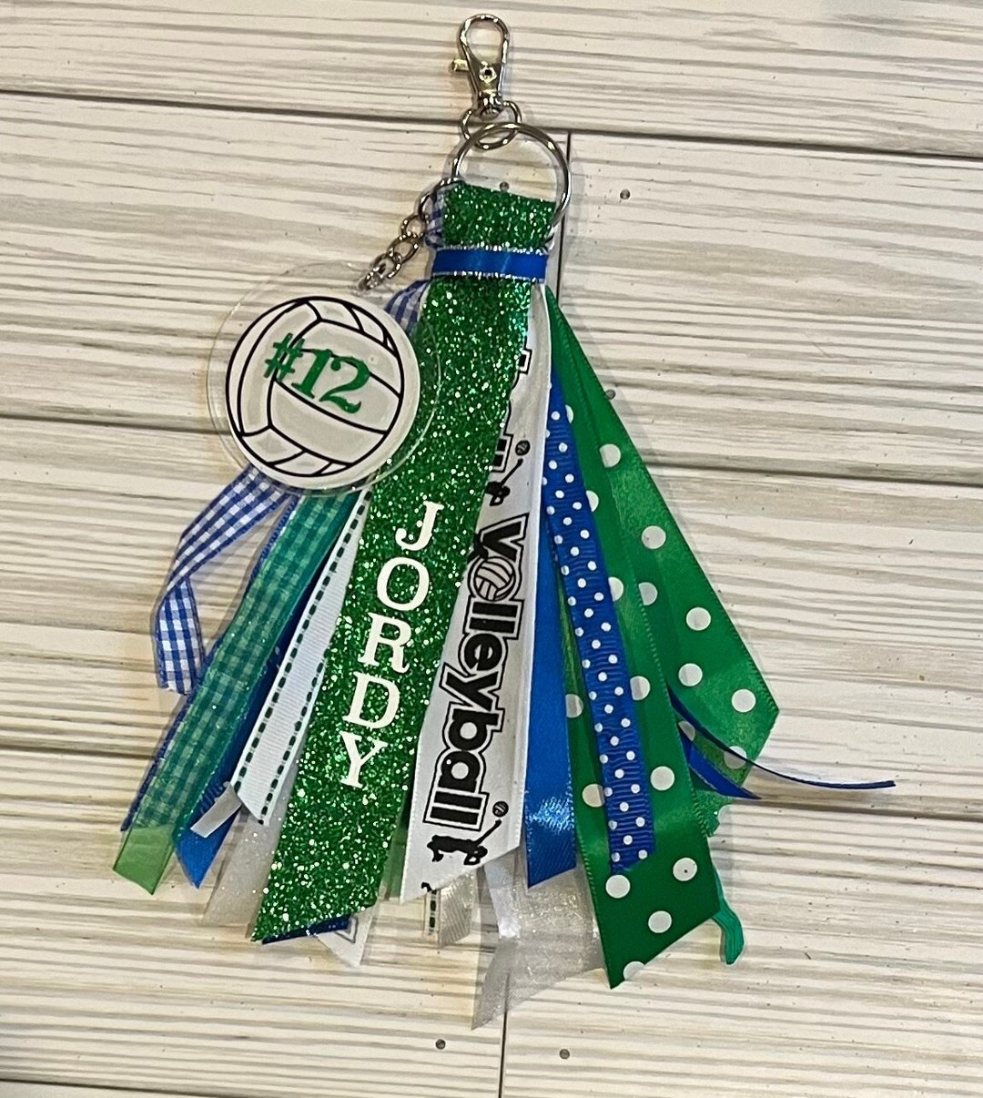 Personalized Volleyball Bag Tag Ribbon Zipper Pull, Volleyball Keychain ...