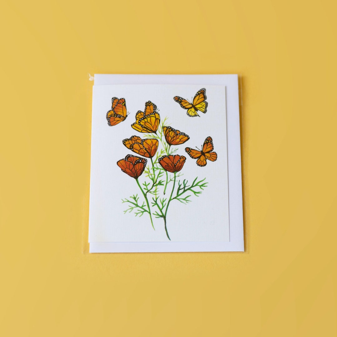 Monarch Butterfly and California Poppy | Card - Etsy