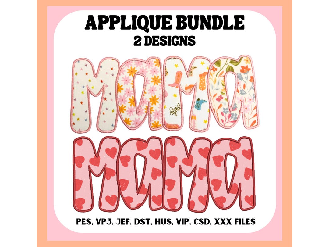 Mama Appliqué Embroidery Bundle, Floral Fabric (digital File) - Etsy